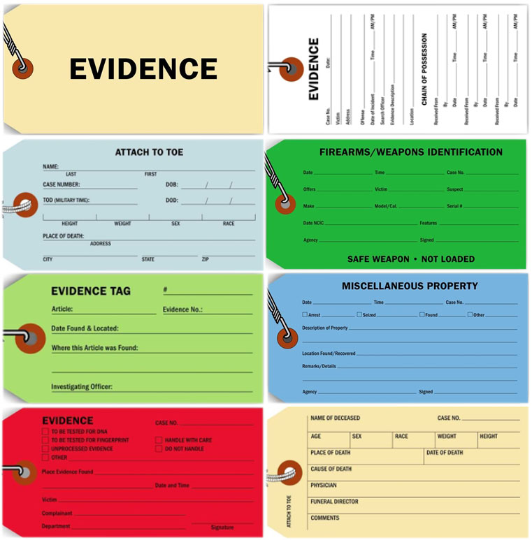POLICE EVIDENCE AND MORGUE TAGS - 100 per pack