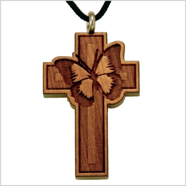 Butterfly Wood Cross Pendant - 1.5" x 1"