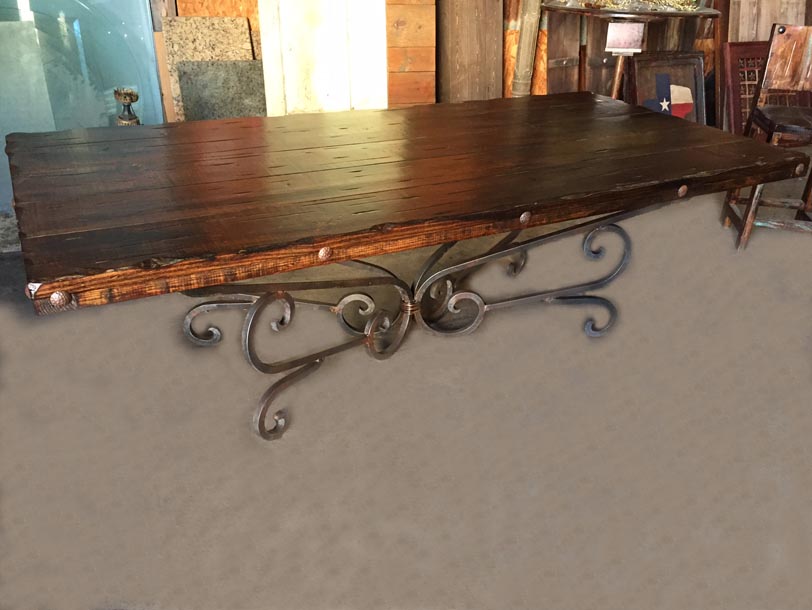 Extra Long Custom Wrought Iron Scroll Table Base w/ Custom Wood Table Top