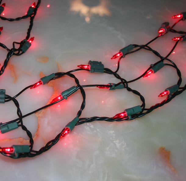 Red Ribbon Lights - Tree Wrap, Green Wire w/ Red Lights