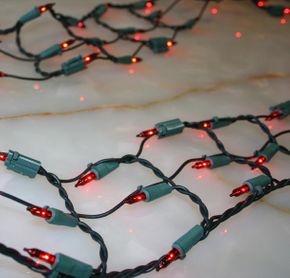 Red Ribbon Lights - Tree Wrap, Green Wire w/ Red Lights