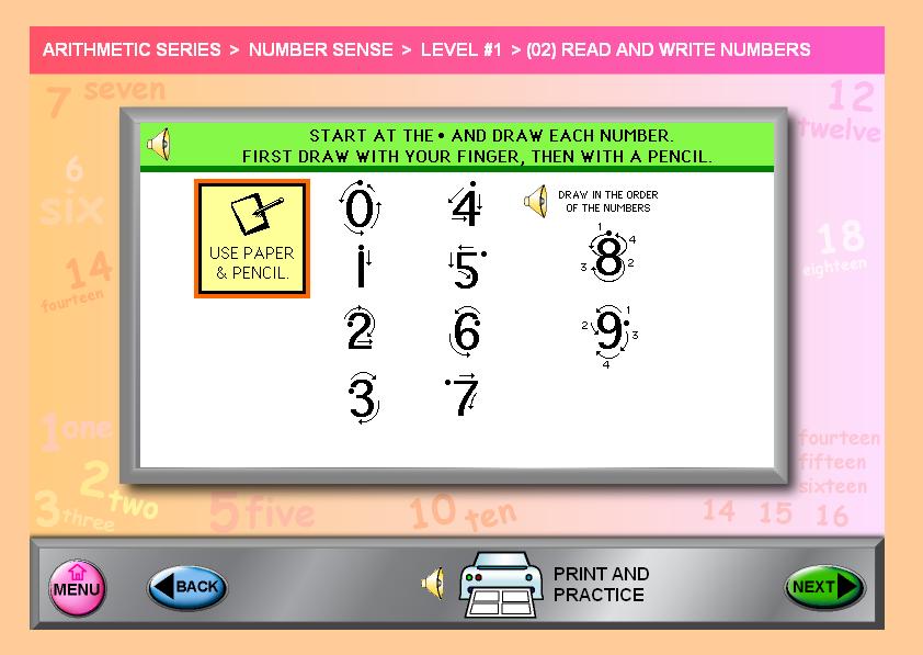 Learn to handwrite numbers with option to PRINT