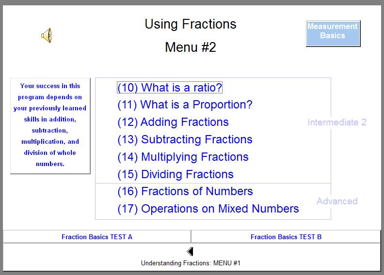 MENU Screen #2: Using Fractions