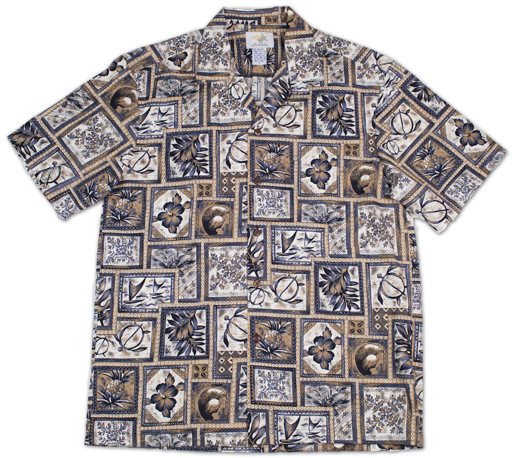 Block Honu (Tapa) men's Hawaiian shirt