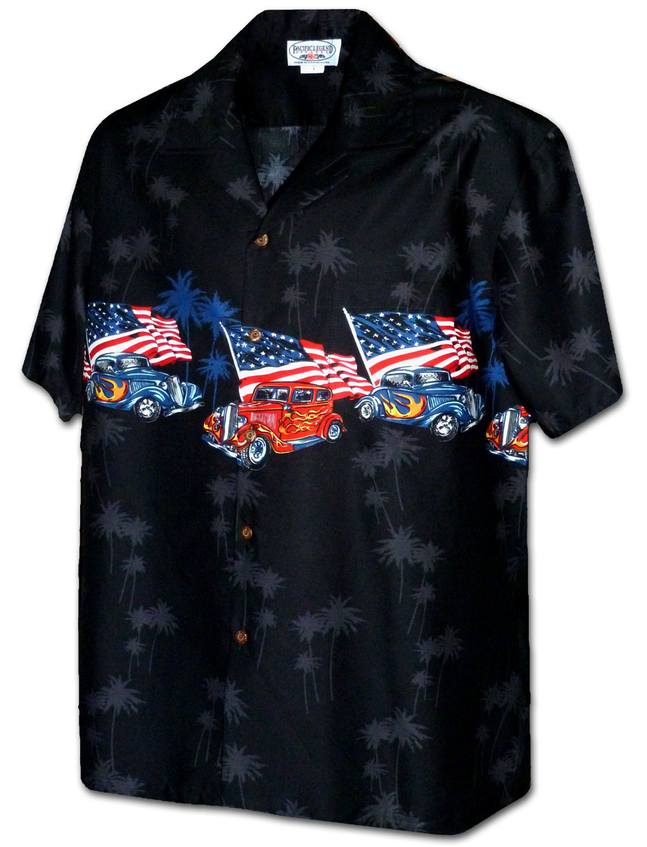 Dragster Chest Band USA flag cotton Hawaiian shirt