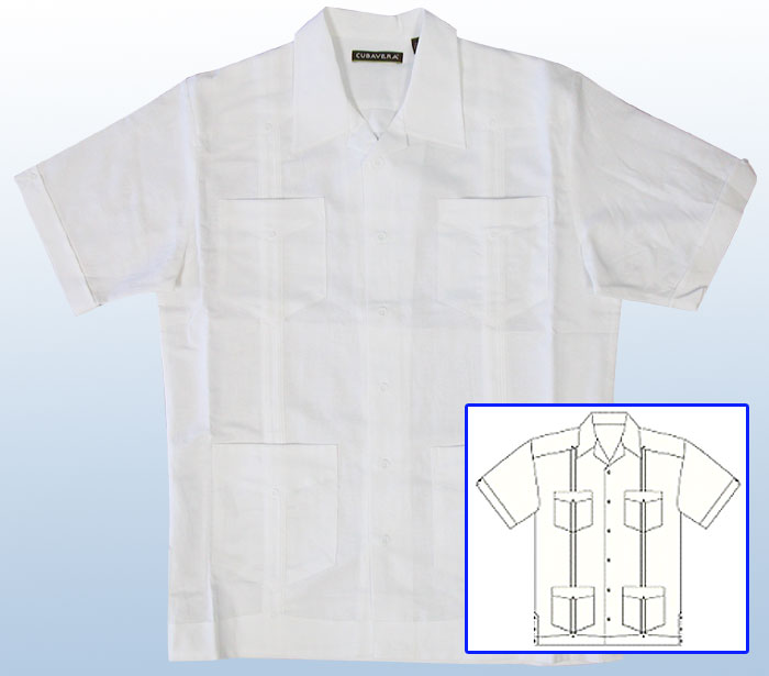 Guayabera Mens Cuban Mexican 4 Pocket Shirt