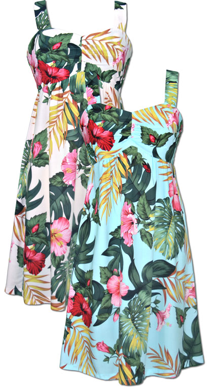 Hibiscus Monstera Women's Elastic Back Sundress
