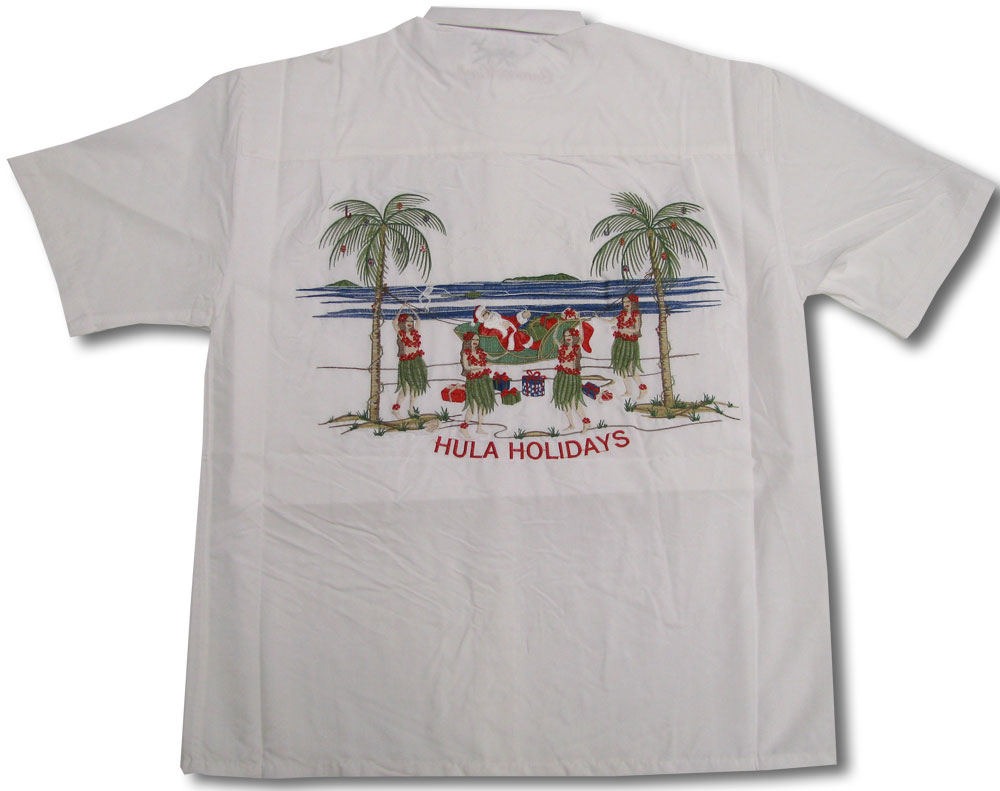 Santa's Hula Girl Holidays Embroidered Shirt