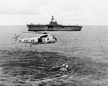 Apollo 13 Recovery Helicopter & USS Iwo Jima Photo Print for Sale
