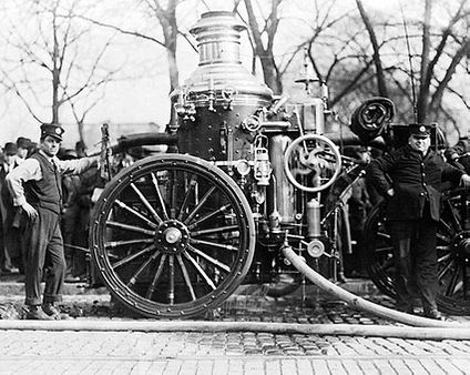 Classic Firefighters w/ Early Fire Engine Photo Print for Sale
