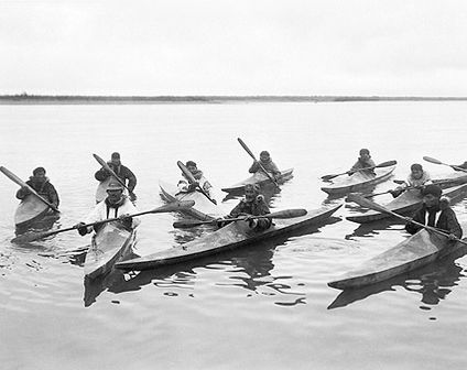 Eskimos Kayaking in Alaska Edward S. Curtis Photo Print for Sale