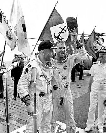 James Lovell & Buzz Aldrin at Gemini 12 Recovery NASA Photo Print for Sale