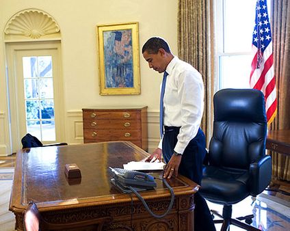 President Obama First Day in Oval Office Photo Print for Sale