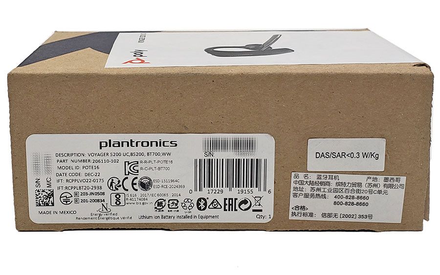 Plantronics (Poly) Voyager 5200 UC Wireless Headset (206110-102, B5200)