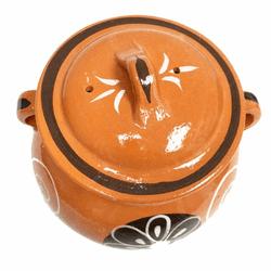 Lead Free Clay Bean Pot with Lid 3.5 Qt - Olla Floreada con Tapa Tonala