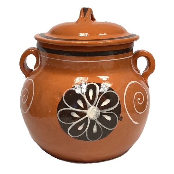 Lead Free Clay Bean Pot with Lid 3.5 Qt - Olla Floreada con Tapa Tonala