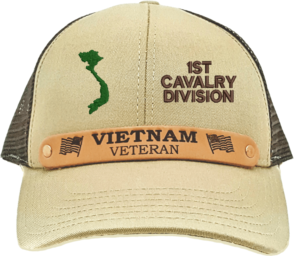 1st Cavalry Vietnam Veteran Leather strap mesh back Cap