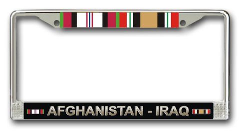 Afghanistan Iraq Campaign With Ribbons License Plate Frame