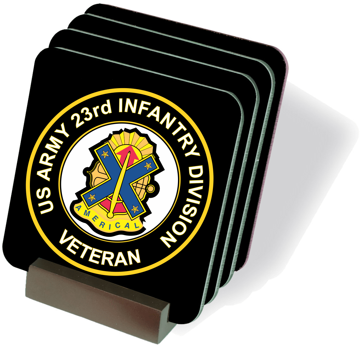 Army Veteran 23rd Infantry Division Unit Crest Coasters - Set of 4