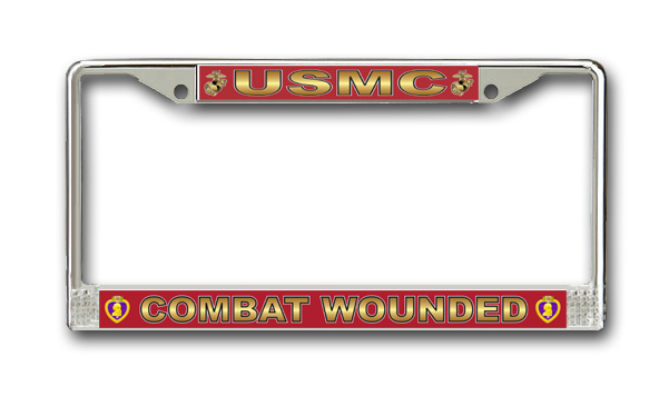 Combat Wounded' U.S. Marine Corps Purple Heart License Plate Frame