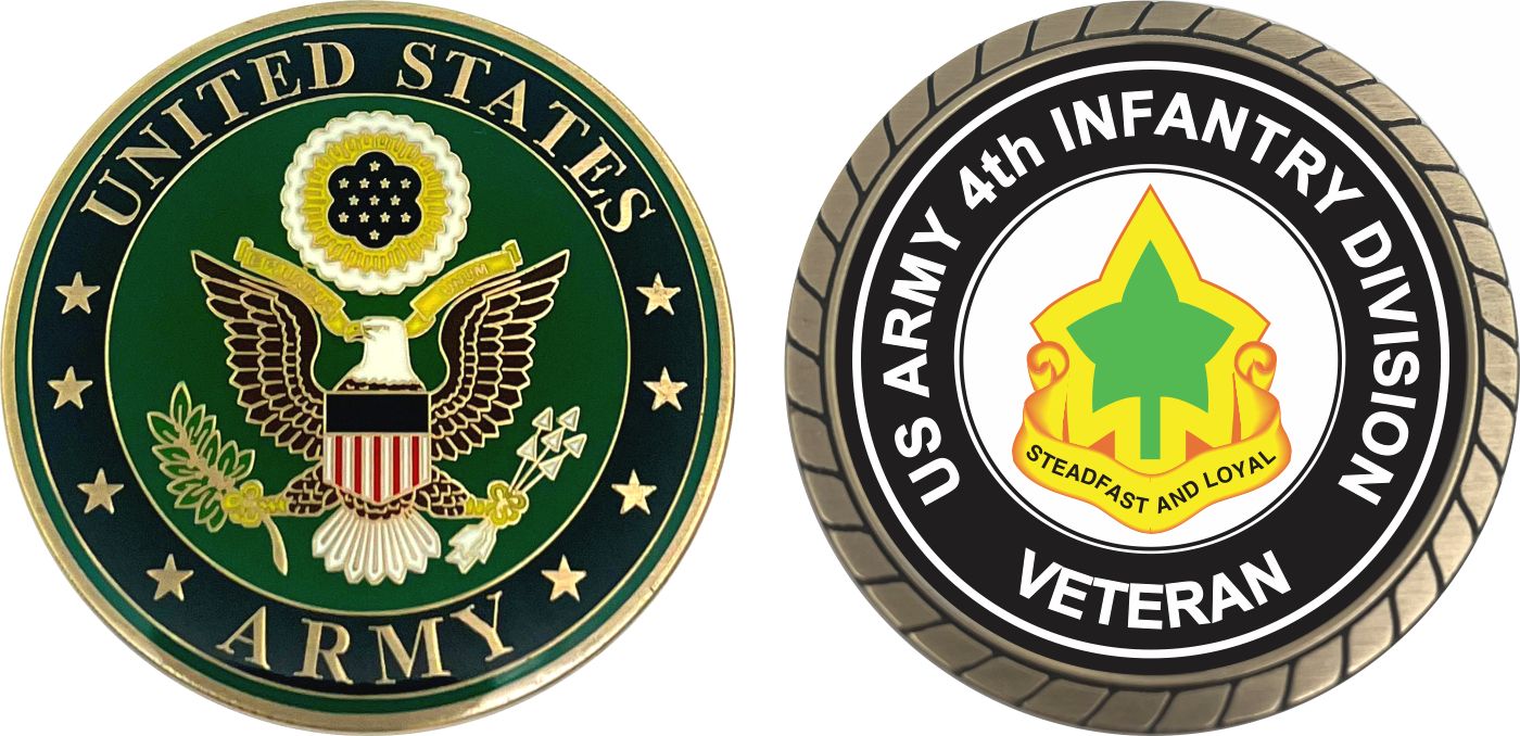 U.S. Army 4th Infantry Division Unit Crest Veteran Challenge Coin
