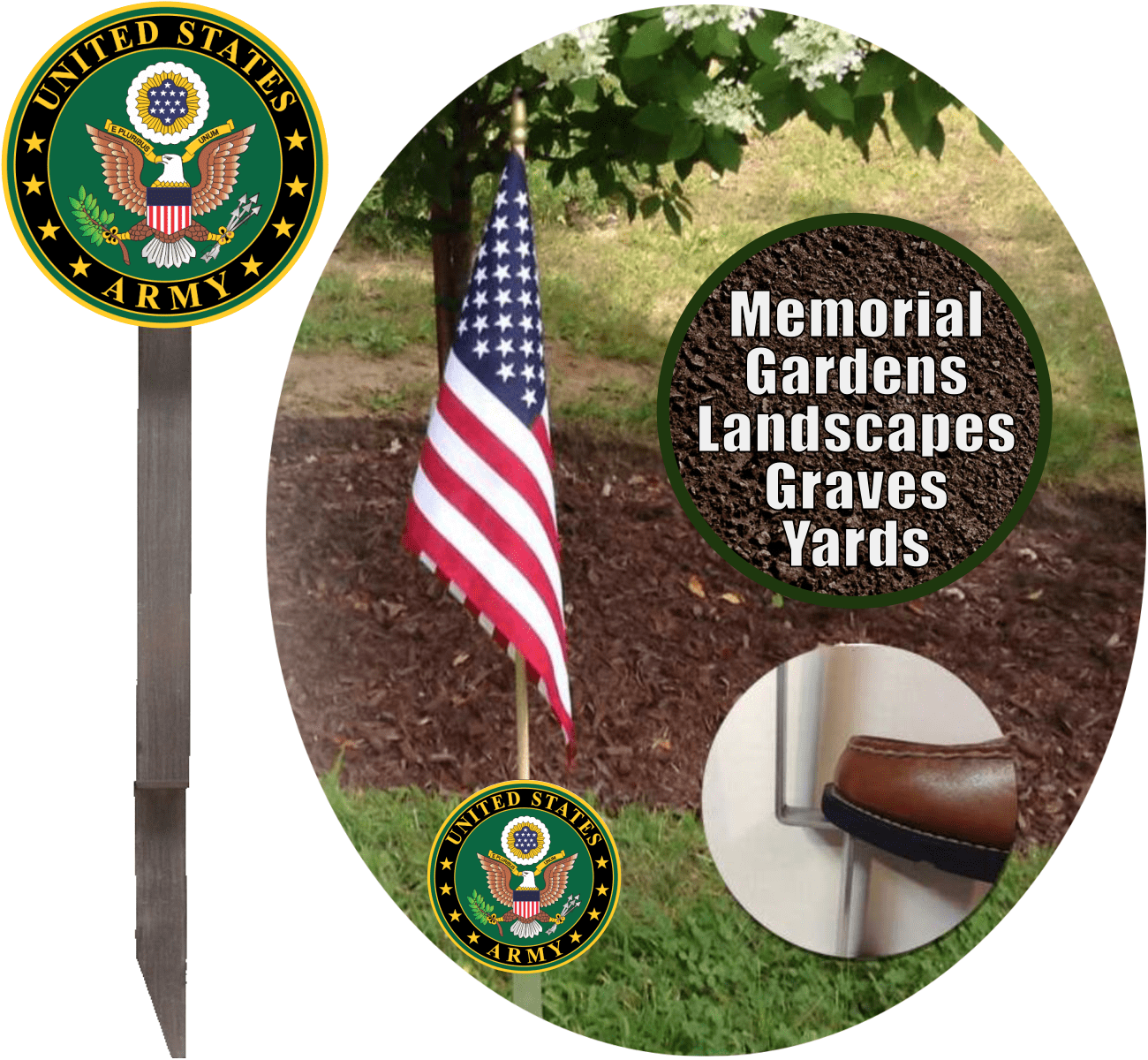U.S. Army Flag Holder Grave Marker with 8x12 American Flag
