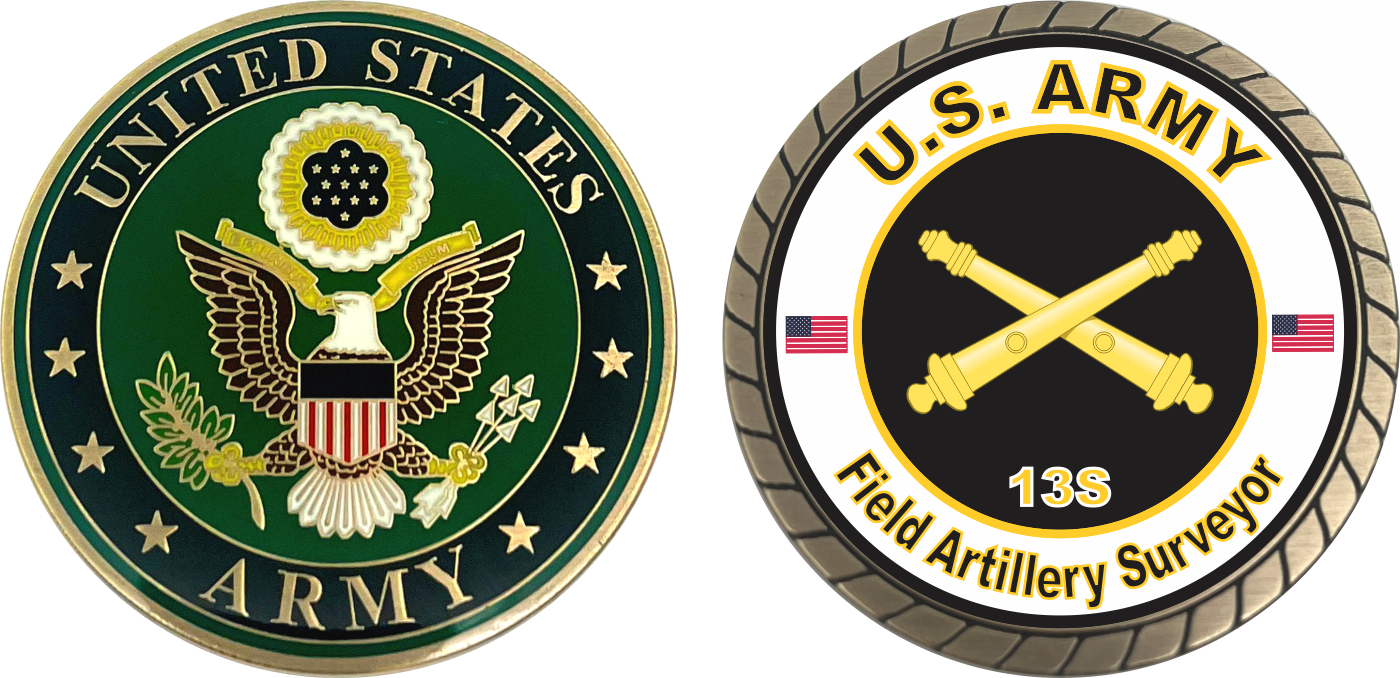 U.S. Army MOS 13S Field Artillery Surveyor Challenge Coin