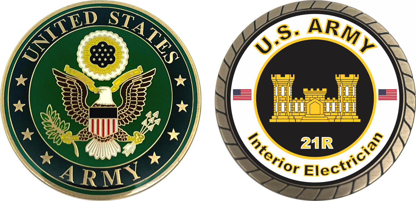 U.S. Army MOS 21R Interior Electrician Challenge Coin