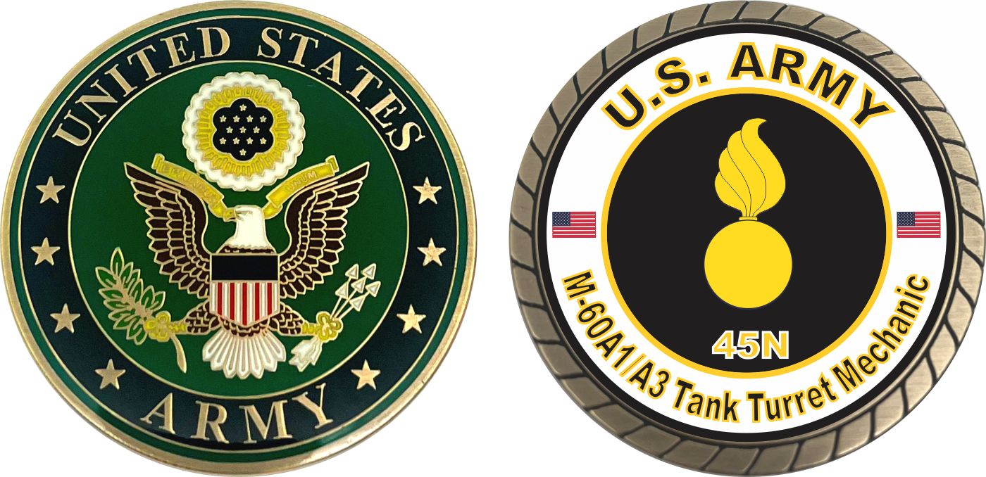 U.S. Army MOS 45N M60 A1-A3 Tank Turret Mechanic Challenge Coin