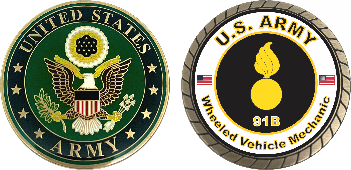 U.S. Army MOS 91B Wheeled Vehicle Mechanic Challenge Coin