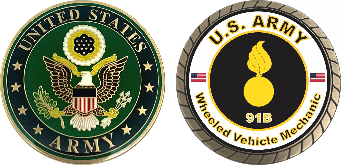 U.S. Army MOS 91B Wheeled Vehicle Mechanic Challenge Coin