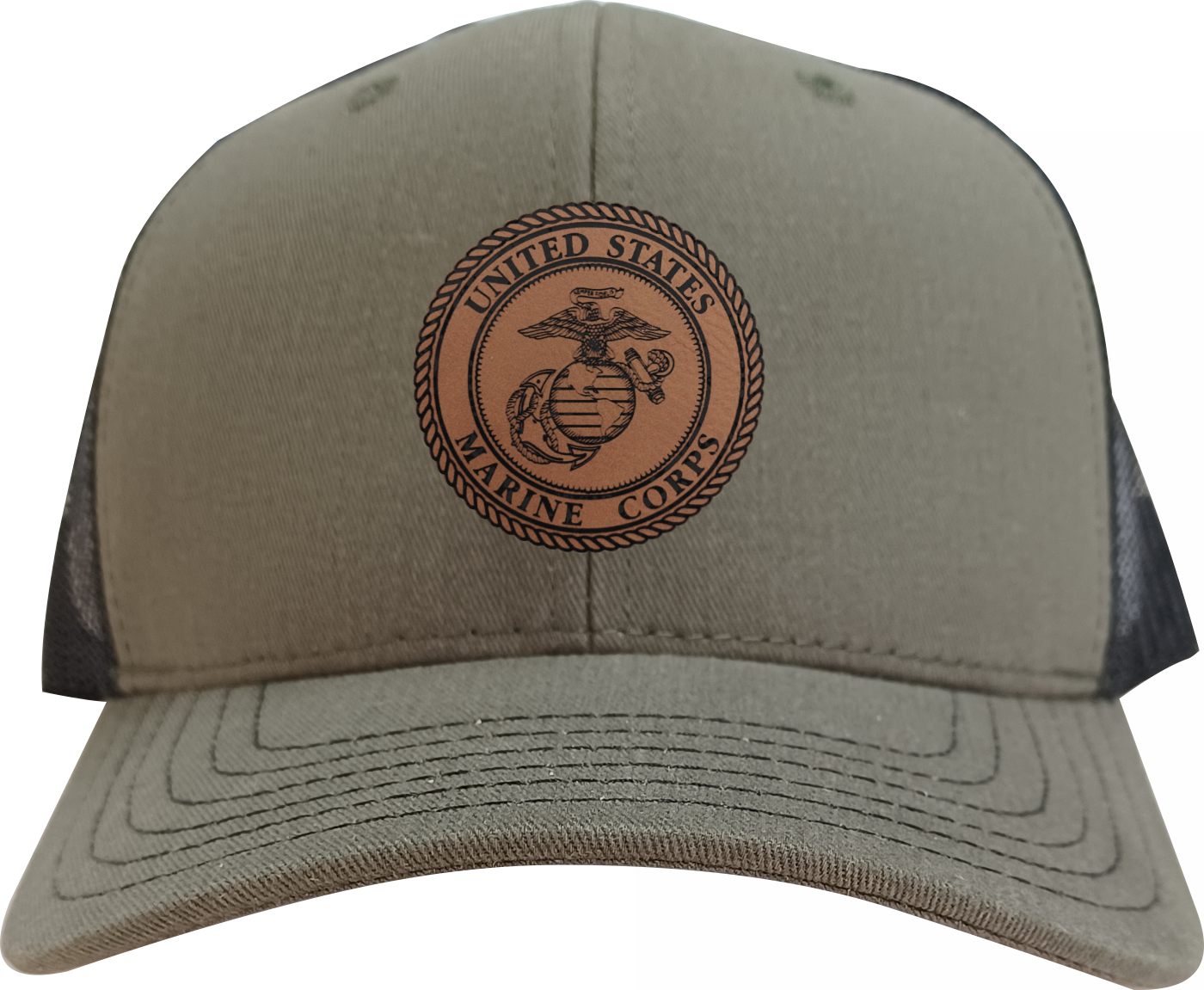 U.S. Marine Corps Emblem Leather Patch Cap (Made in the USA)