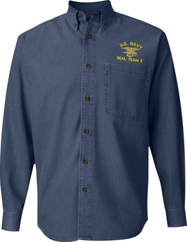 United States Navy Custom Embroidered Button Down Denim Shirt