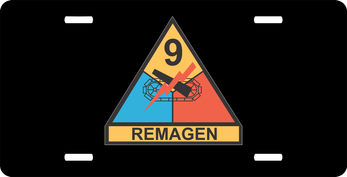 U.S. Army 9th Armored Division REMAGEN License Plate