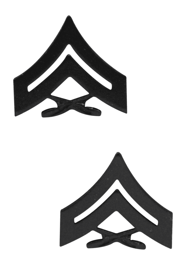 U.S.M.C. Black Metal (Solid Brass) CPL Chevron Corporal Rank Insignia
