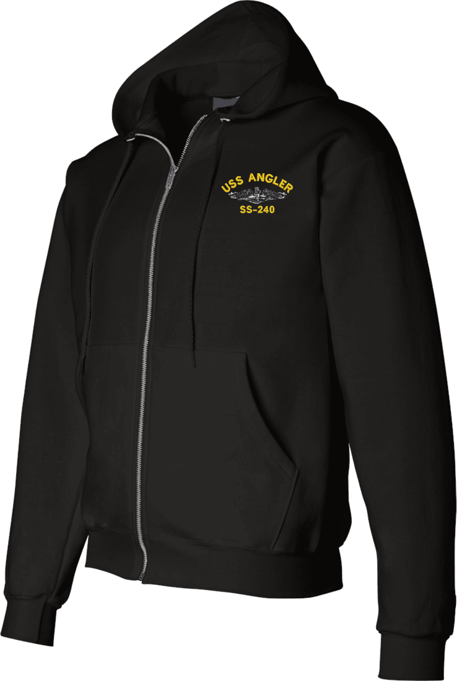 USS Angler SS-240 with Dolphins Embroidered Zippered Hoodie
