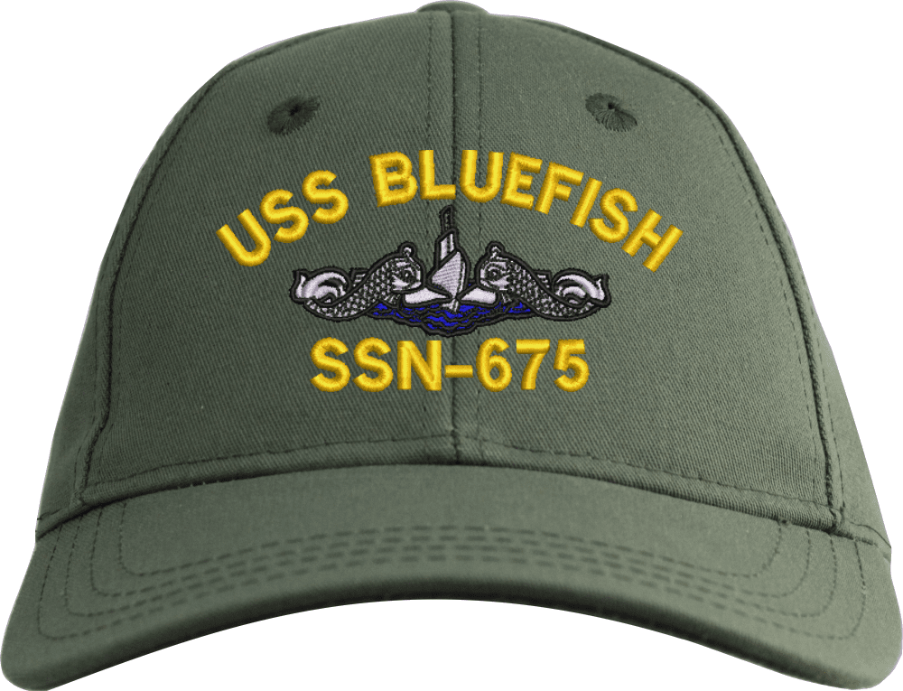 USS Bluefish SSN-675 with Blue Water Dolphins Custom Embroidered Cap