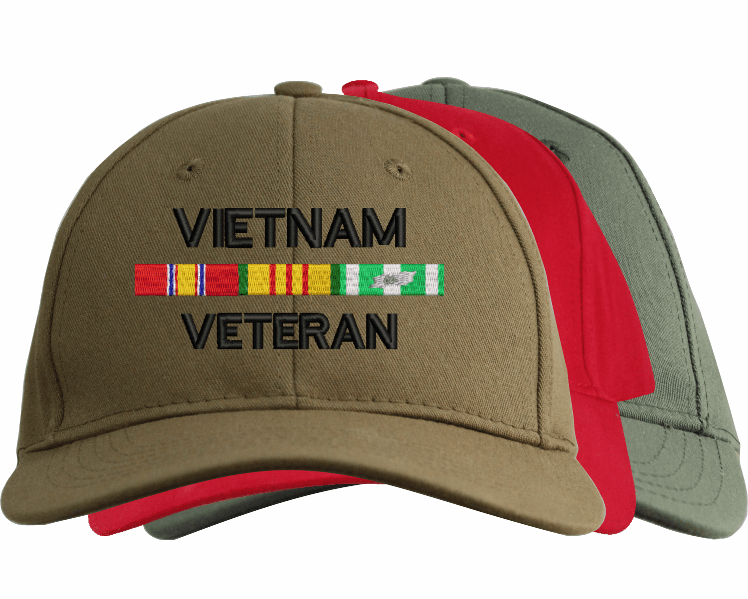 Vietnam Veteran War Conflict 3-Ribbon Stack Made In USA Cap
