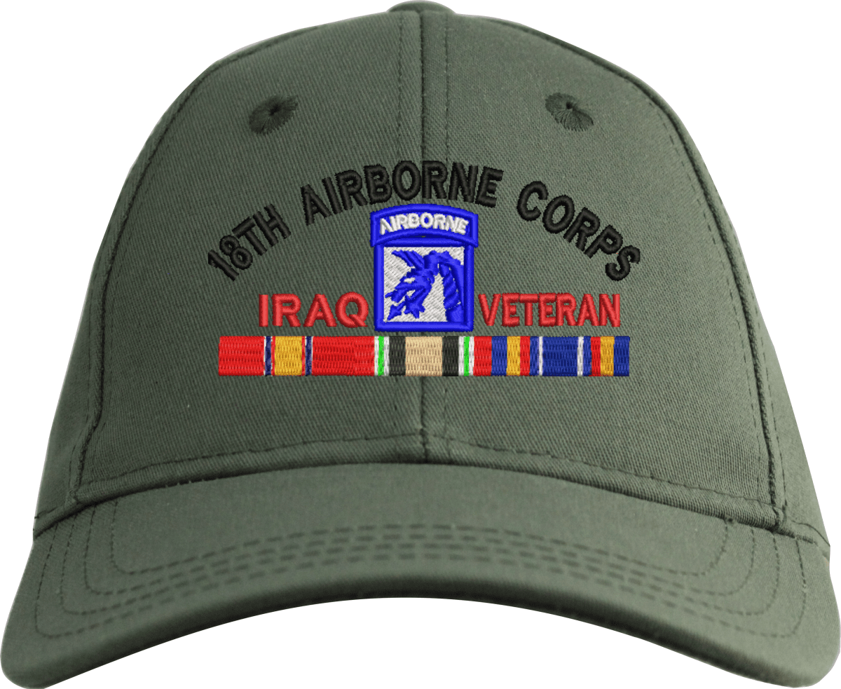 XVIII Airborne Corps Iraq Veteran Embroidered Cap with Ribbons