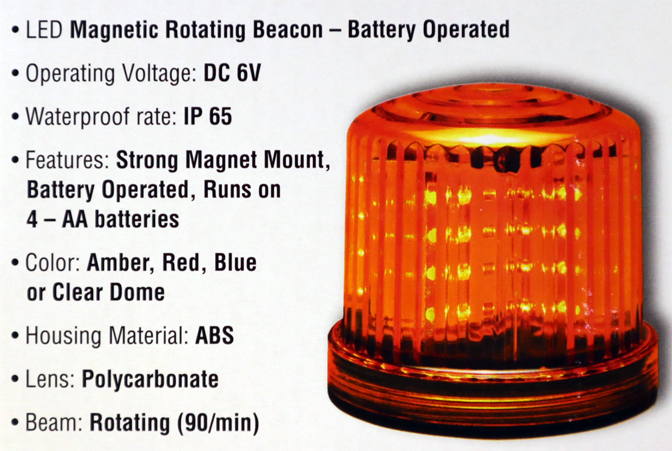 MCR - LED AMBER BATTERY OPERATED MAGNETIC ROTATING BEACON
