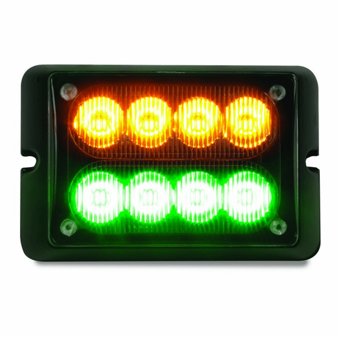 MCR - LED AMBER/GREEN DUAL ROW STROBE LIGHT WITH 15 FLASH PATTERNS
