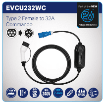 MCR - WAI EVCU232WC Type 2 Female to 32A Commando 7.4 KW 32 Amp Single ...