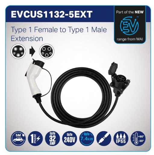 MCR - WAI EVCUS1132-5EXT Type 1 Female to Type 1 Male Extension 7.4 KW ...