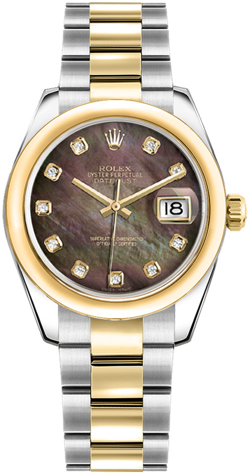 178243 Rolex Datejust 31 Black Mother of Pearl Diamond Women's Watch