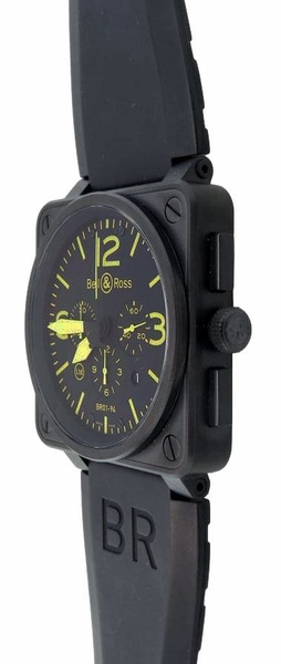 Bell & Ross BR-01-94-Yellow Mens Automatic Chronograph Watch Black Dial ...