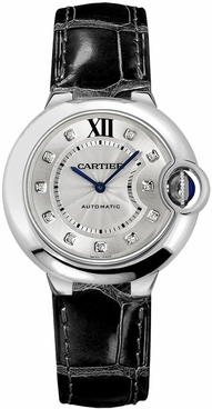 Cartier Ballon Bleu W4BB0009 Womens 33mm Steel Diamond Automatic Watch ...