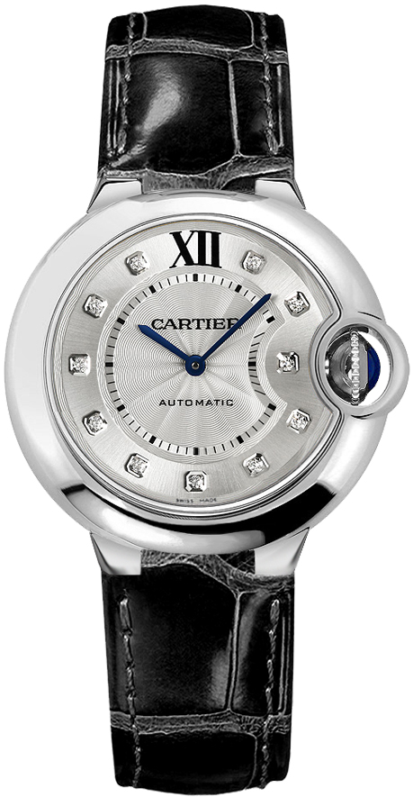 Cartier Ballon Bleu W4BB0009 Womens 33mm Steel Diamond Automatic Watch ...