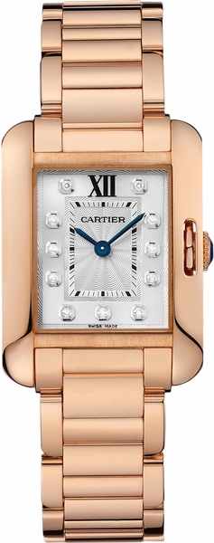 WJTA0004 Women's Rose Gold Small Cartier Tank Anglaise Watch with Diamonds