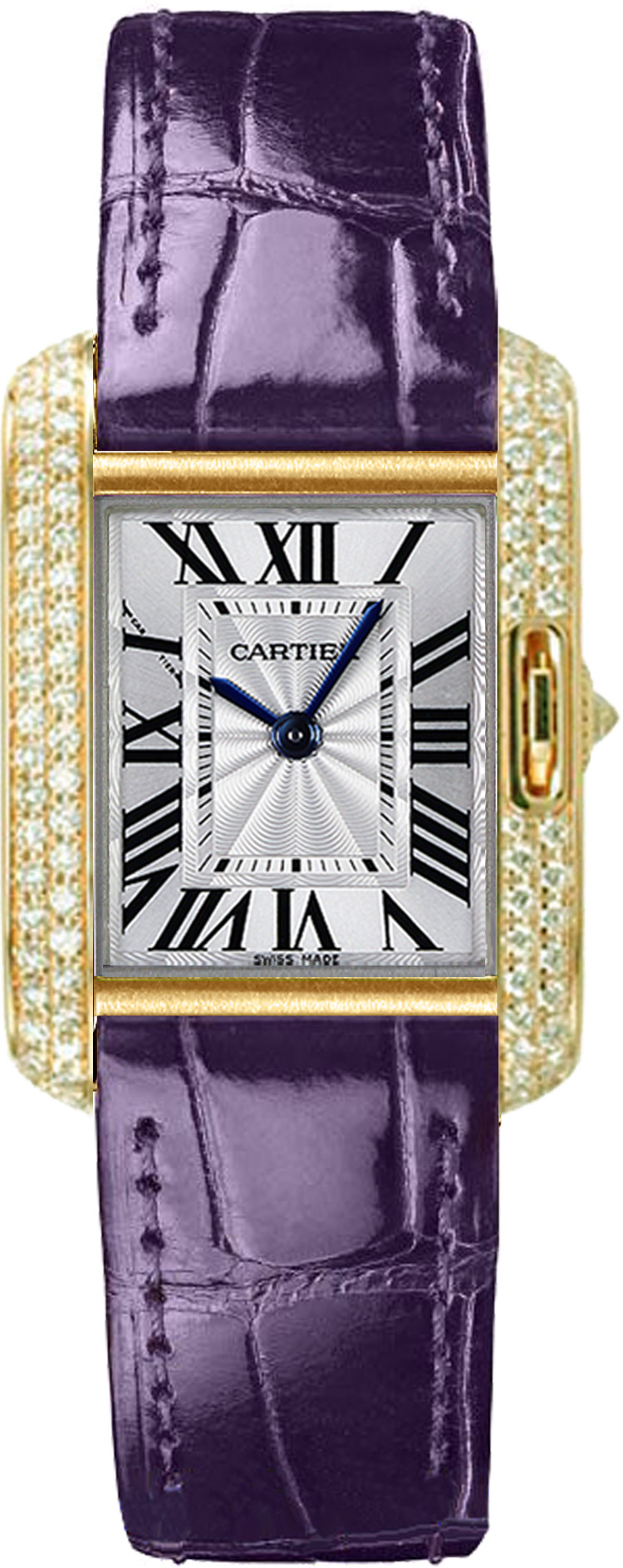WT100014 -Cartier Tank Anglaise Smal - Purple Leather Diamond Case