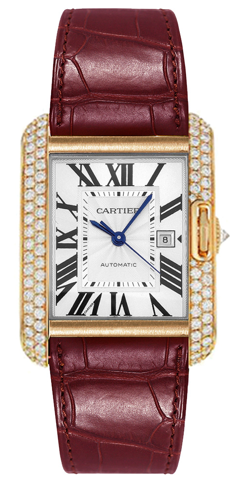 WT100016 Cartier Tank Anglaise Large Midsize - Red Leather Strap
